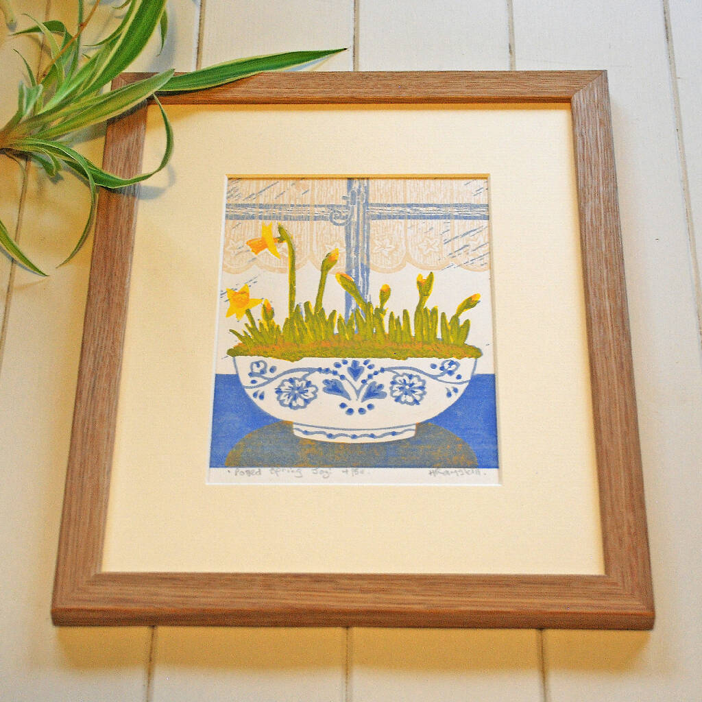 Potted Spring Joy Limited Edition Original Linocut Print|Country Living Marketplace