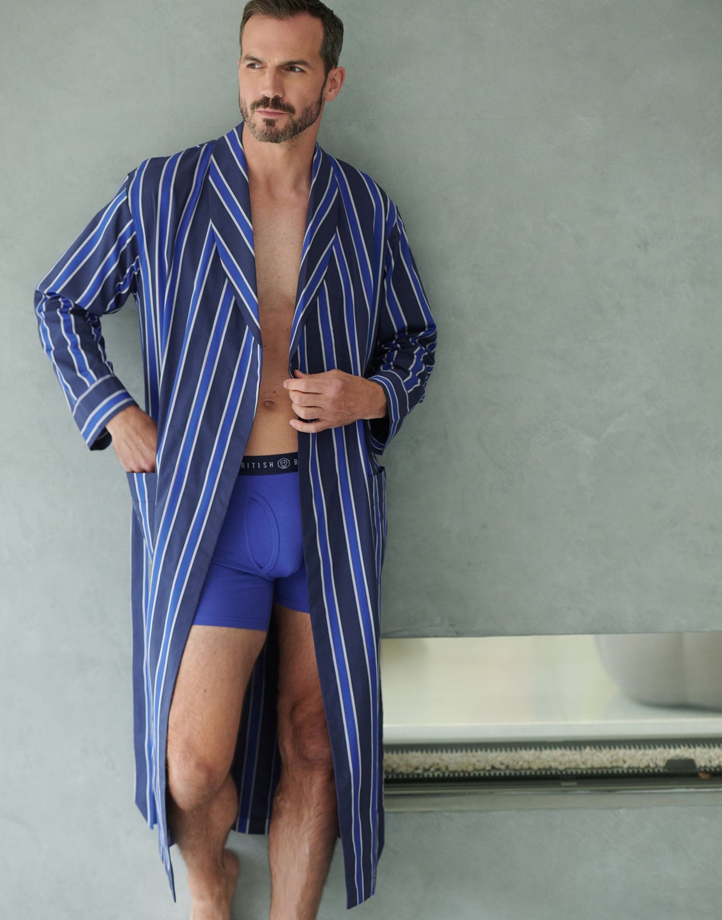 British Boxers Men's Dressing Gown in Royal Regimental Satin Stripe ...