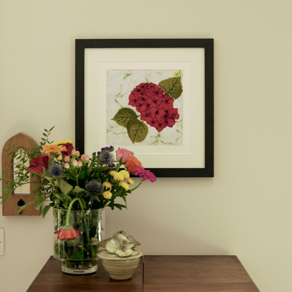 Batik by Laura Hydrangea Original Batik Painting in Pink and Greens ...