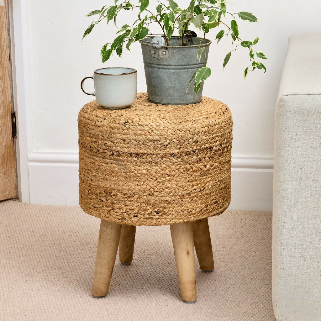 EcoBlend Jute Footstool – Sustainable & Lightweight Footrest in Two ...