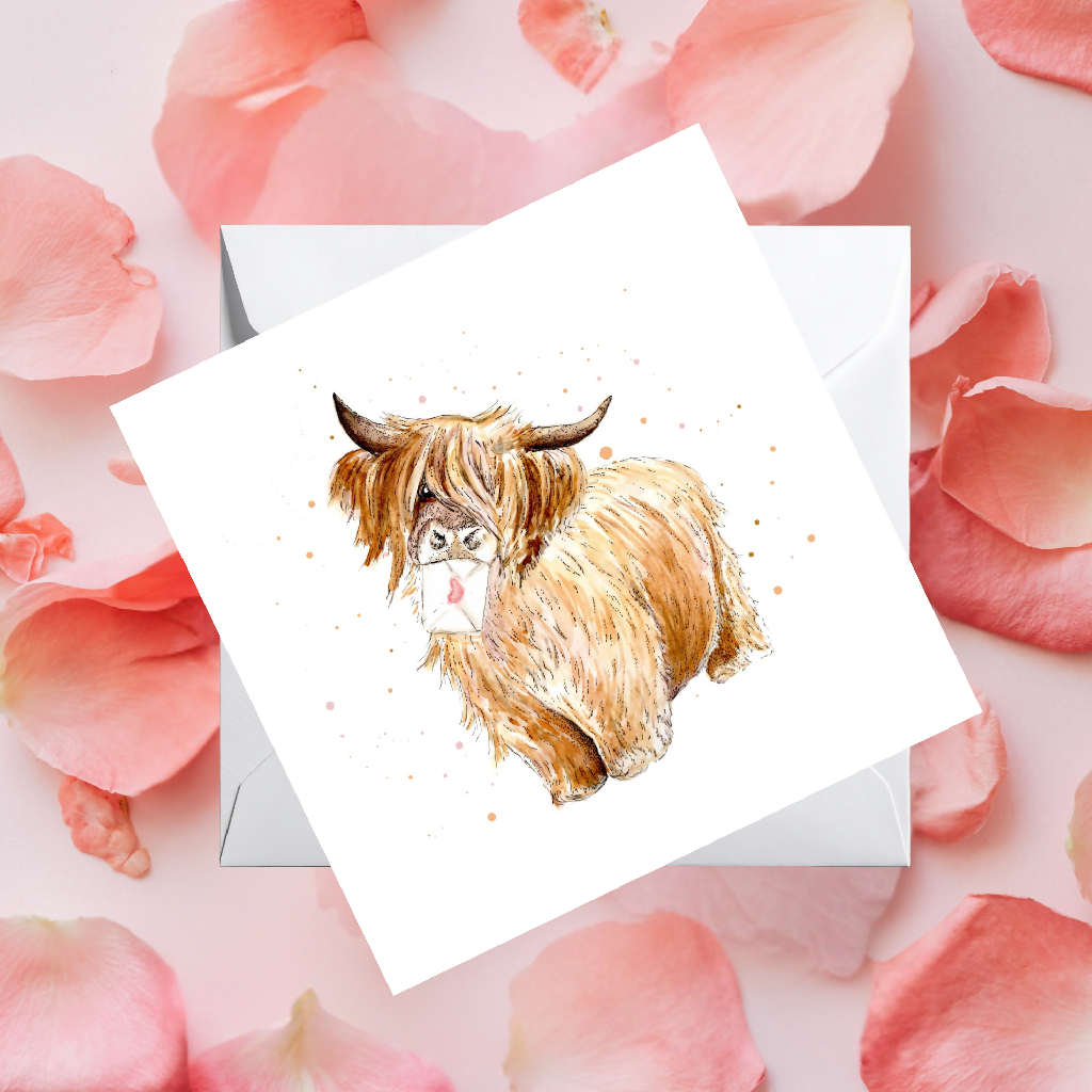 Watercolour Highland Cow Love Card | Country Living Marketplace