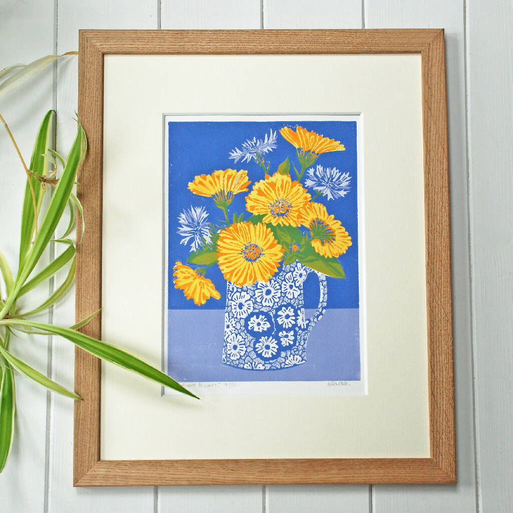 Allotment Flowers Original Linocut Print|Country Living Marketplace